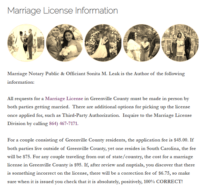 Marriage License Information - Wedding Officiant Sonita M. Leak